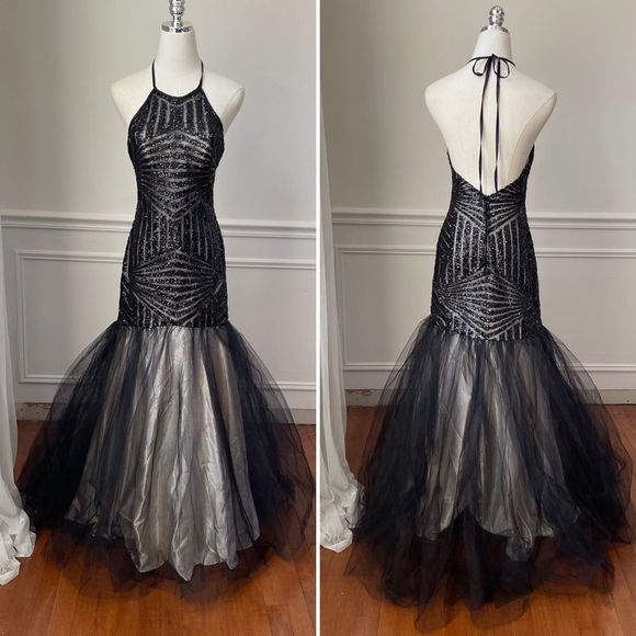 Deb | Dresses | Vintagedeb Halter Styleblack Sequins Mermaid Formal ...